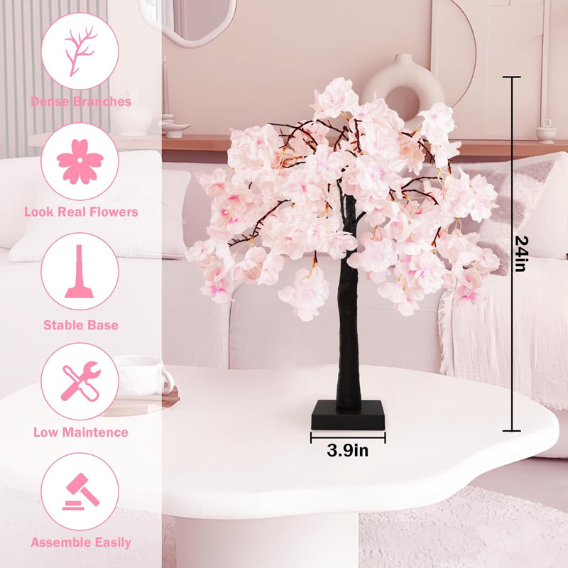 Winston Porter 24" Lighted Cherry Blossom Tree With 24 Fairy Lights | Wayfair